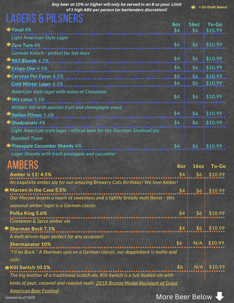 Sherman Beer Menu - 903 Brewers